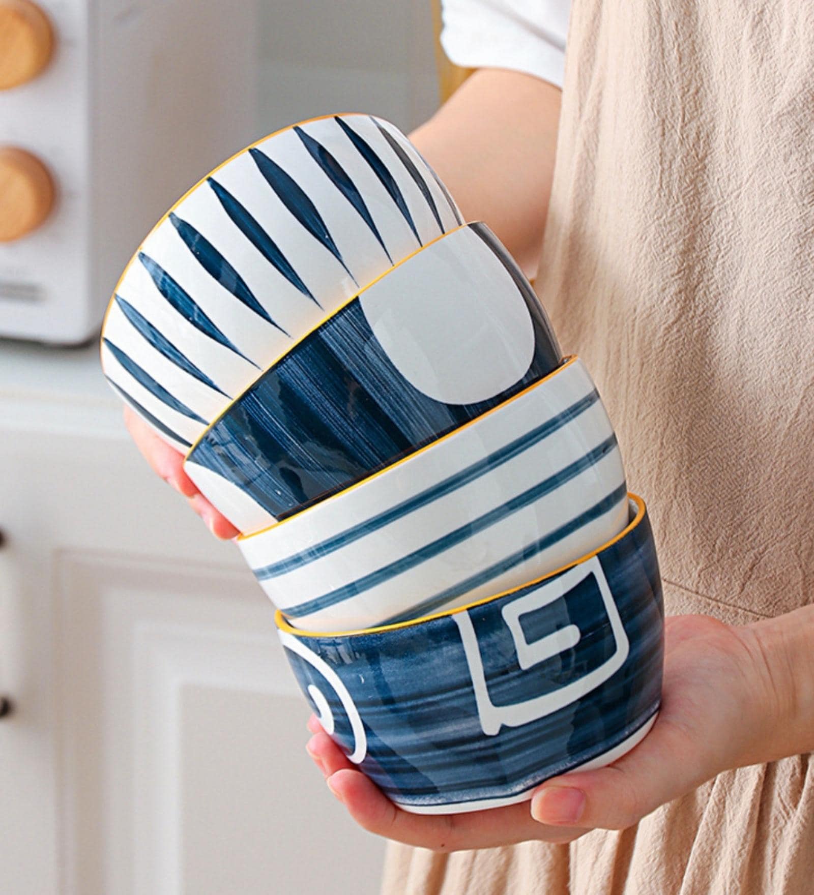 Buy Nitori 350ml White & Blue Ceramic (Set of 4) Dinner Bowl at 50% OFF ...