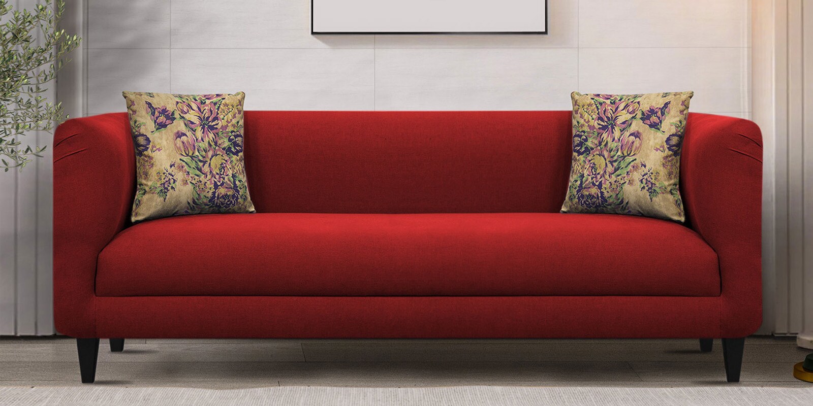 Buy Niki Fabric 3 Seater Sofa in Blood Maroon Colour at 47% OFF by ...
