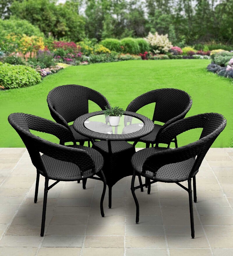 Buy Nightingale Wicker Table and Chair Set in Black with 4 Chairs ...