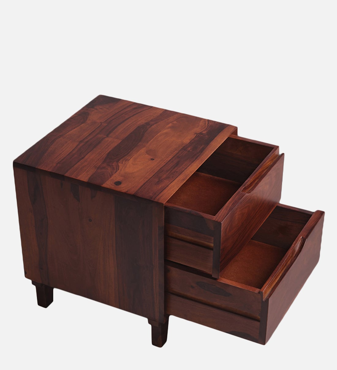 Buy Mate Sheesham Wood Bedside Table in Honey Brown Finish with Drawers ...