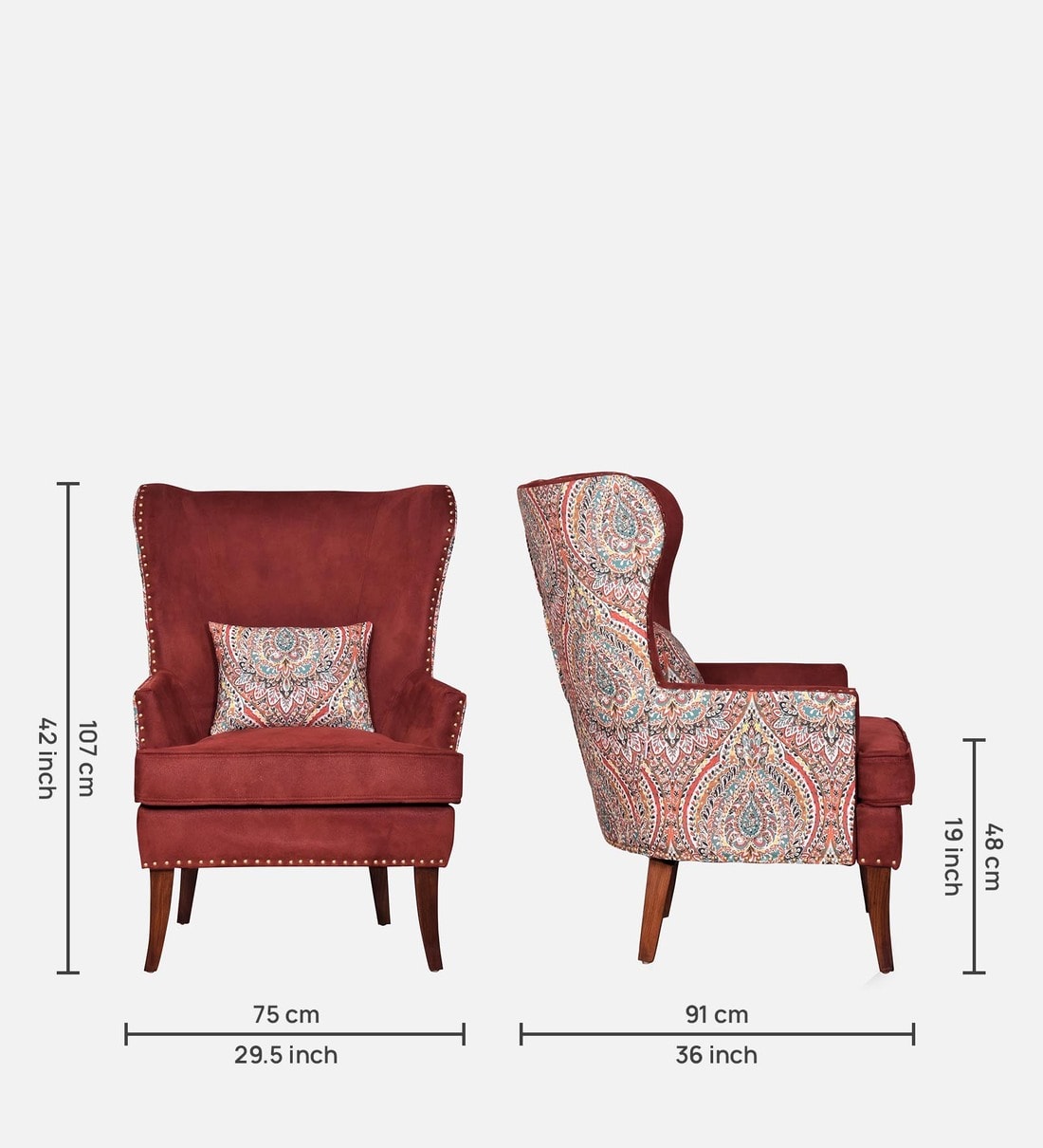 Buy Elian Fabric Wing Chair In Red Colour By Casacraft Online - Wing ...