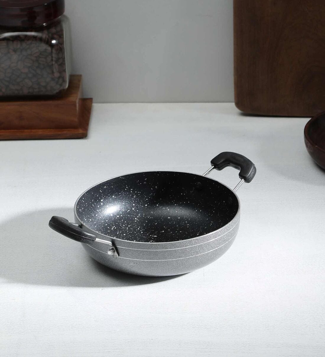 Buy Black Aluminium Non-Stick Kadhai With Handle at 42% OFF by ...