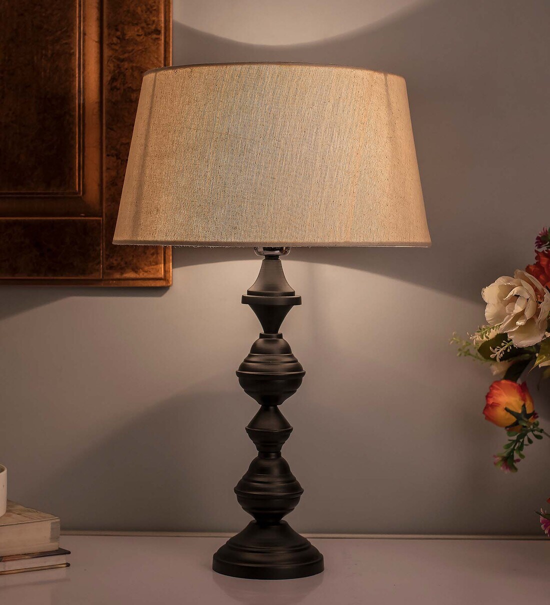 Buy Nordic waterdrop matt black table lamp with khadi drum shade Online ...