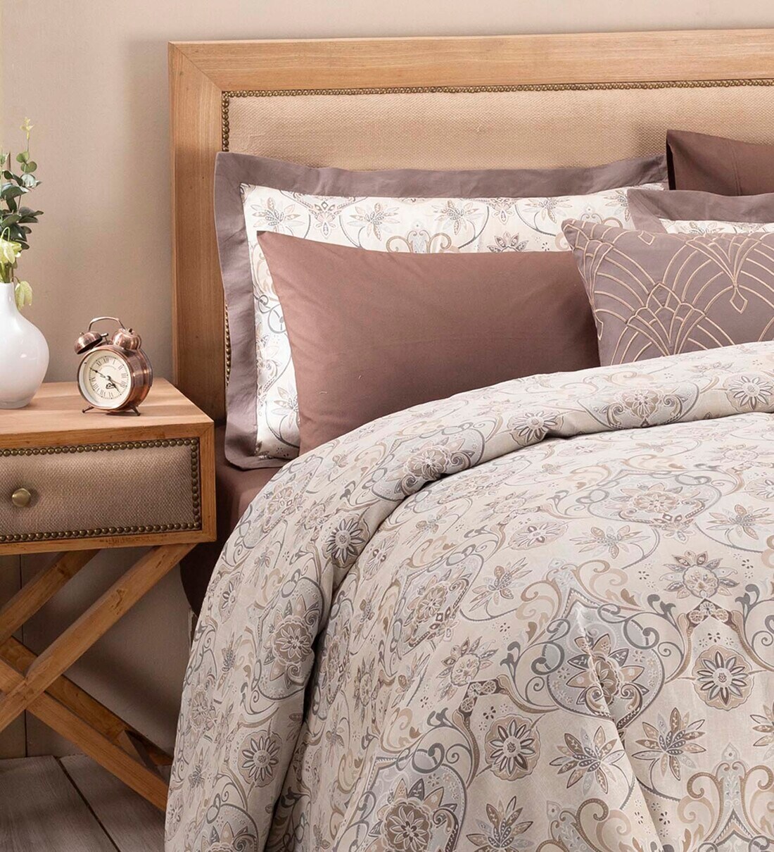 Buy Beige Traditional 300 TC Cotton (Set of 8) Double Bed Bedding Sets ...