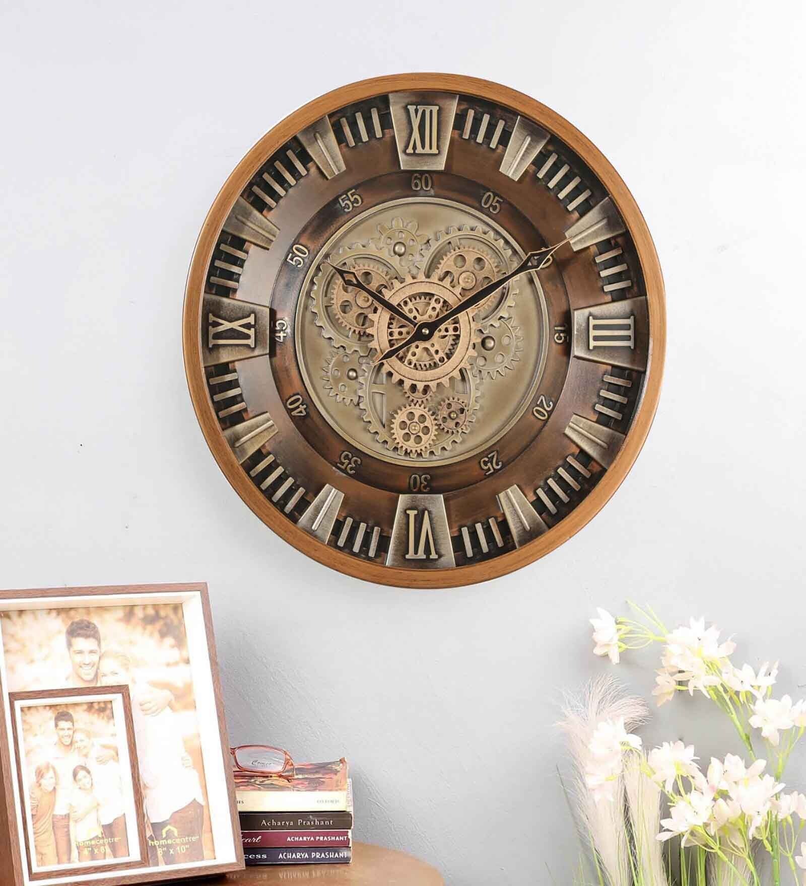 Buy Non Ticking Gear Rotates Copper Metal Wall Clock at 41% OFF by ...