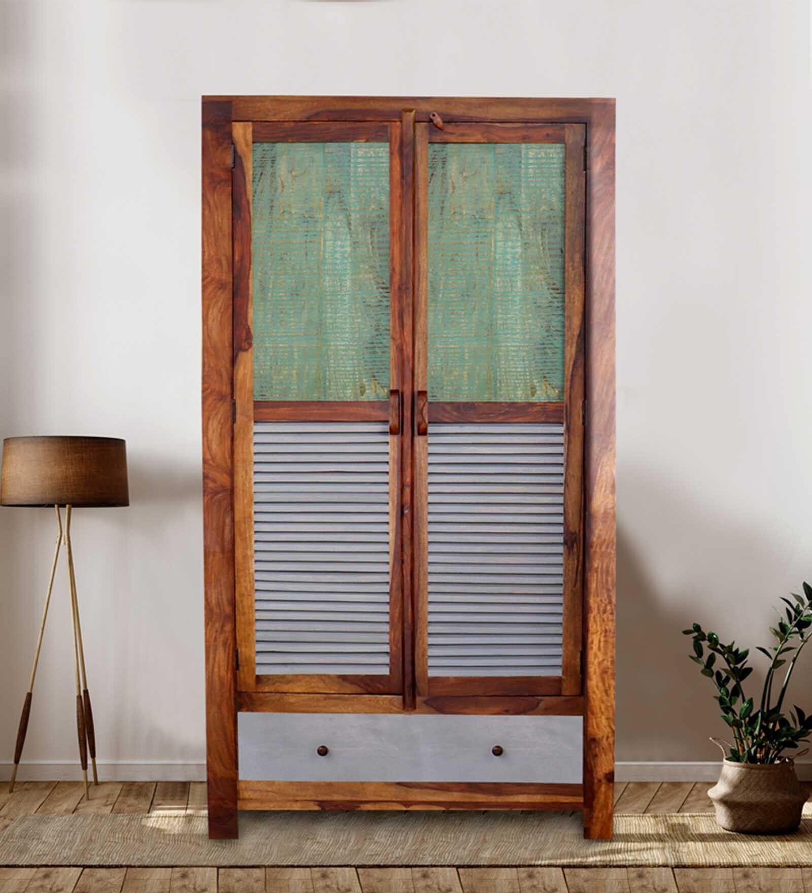 Buy Noric Sheesham Wood 2 Door Wardrobe in Teak Finish by Fabuliv ...