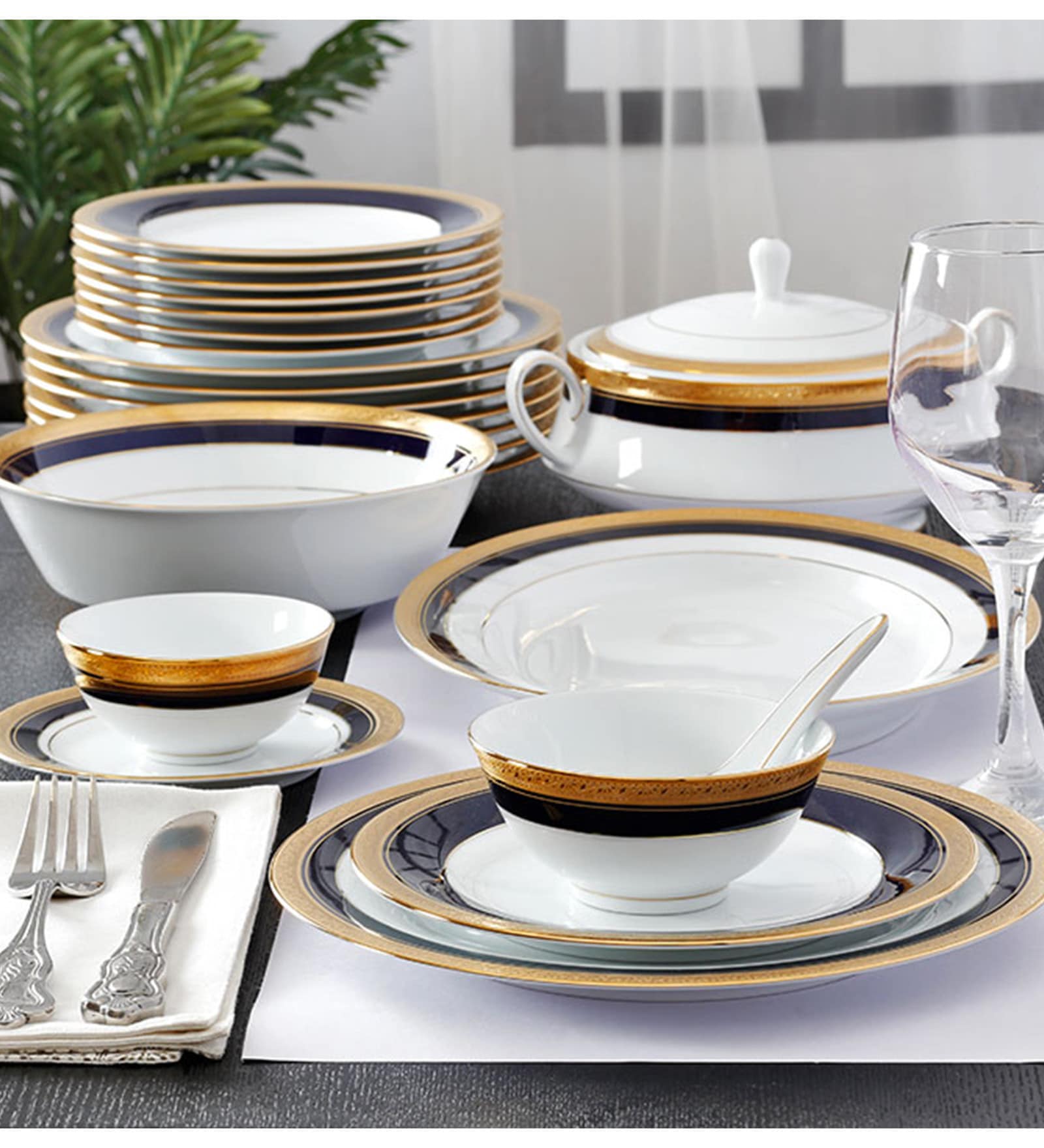 Buy Crestwood Golden Cobalt Porcelain 61-Piece Dinner Set by Noritake ...
