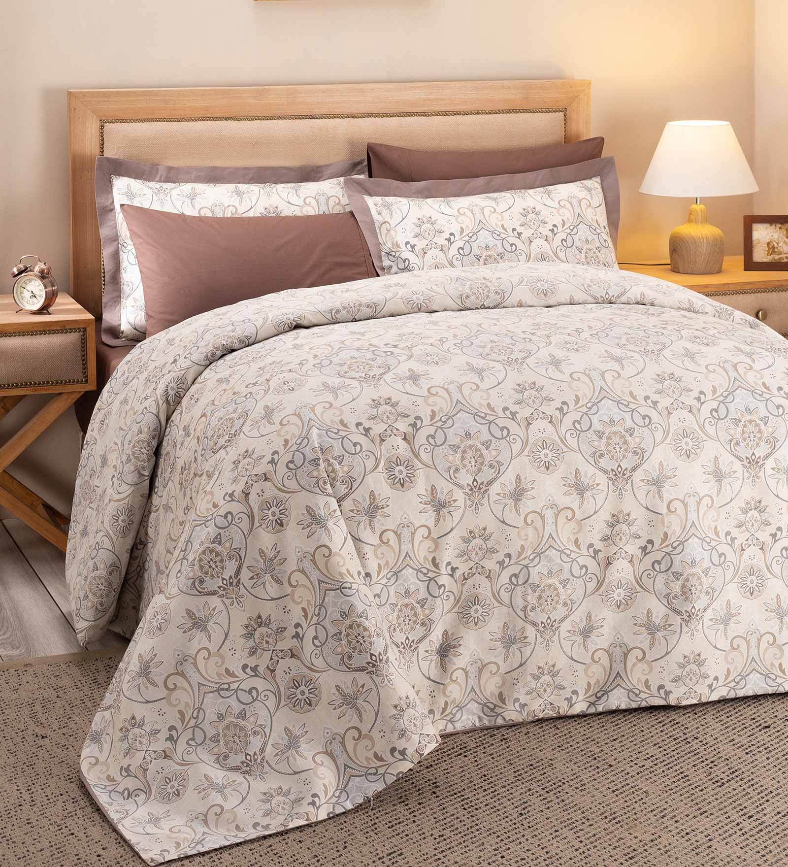Buy Beige Traditional Cotton Double Bed Duvet Cover With 2 Pillow ...