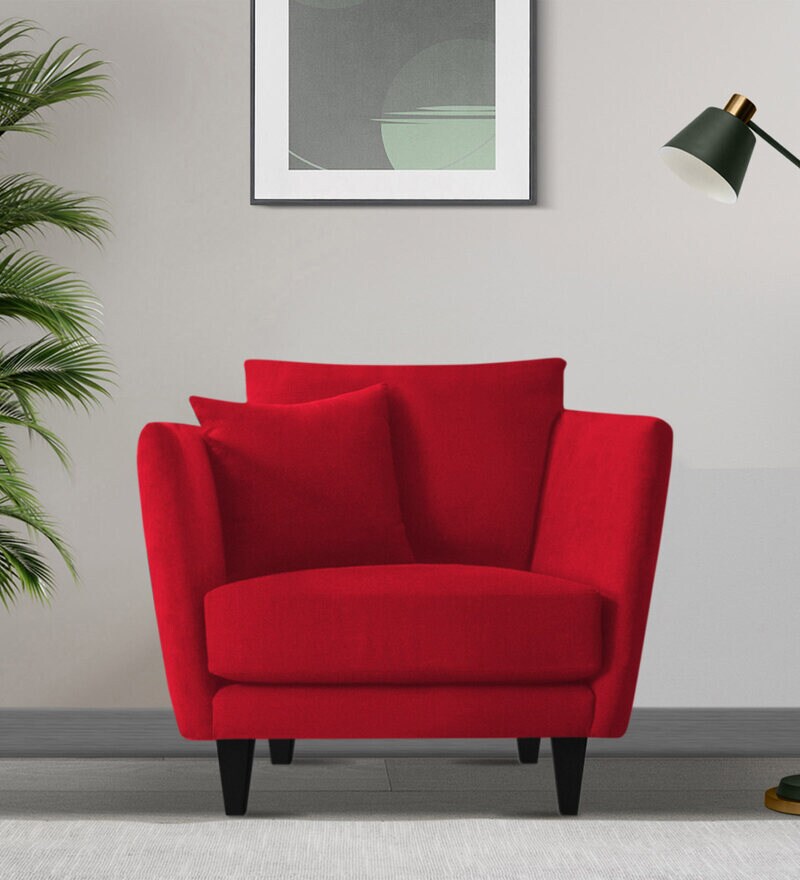 Buy Norway Velvet 1 Seater Sofa in Cherry Red Colour by Febonic Online ...