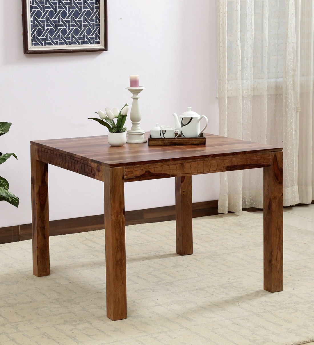 Buy Nuevo Sheesham Wood 4 Seater Square Dining Table In Rustic Teak ...