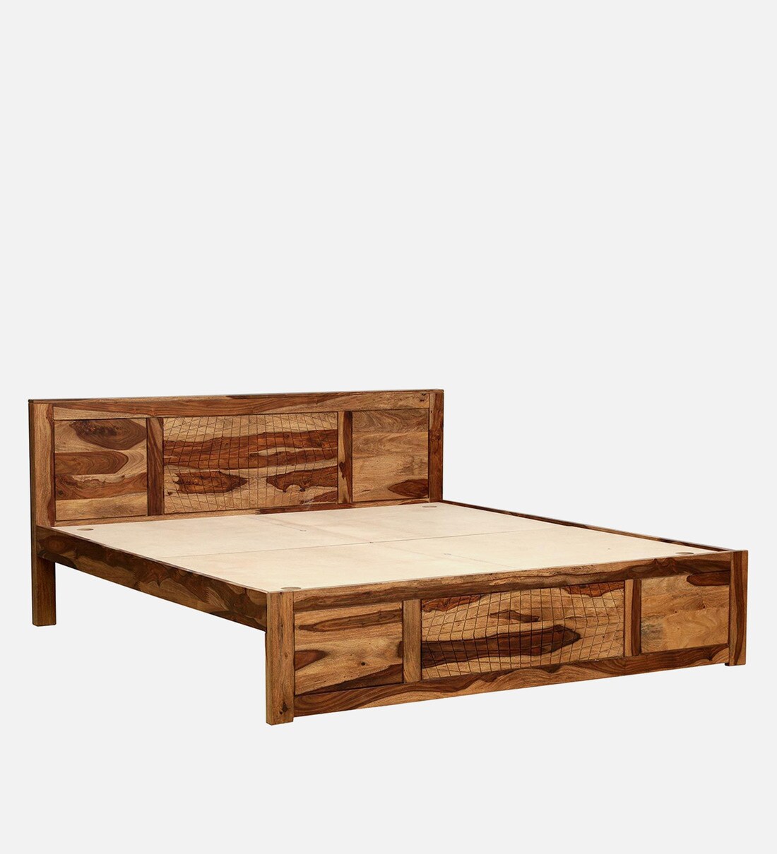Buy Nuevo Sheesham Wood Queen Size Bed In Rustic Teak Finish By ...