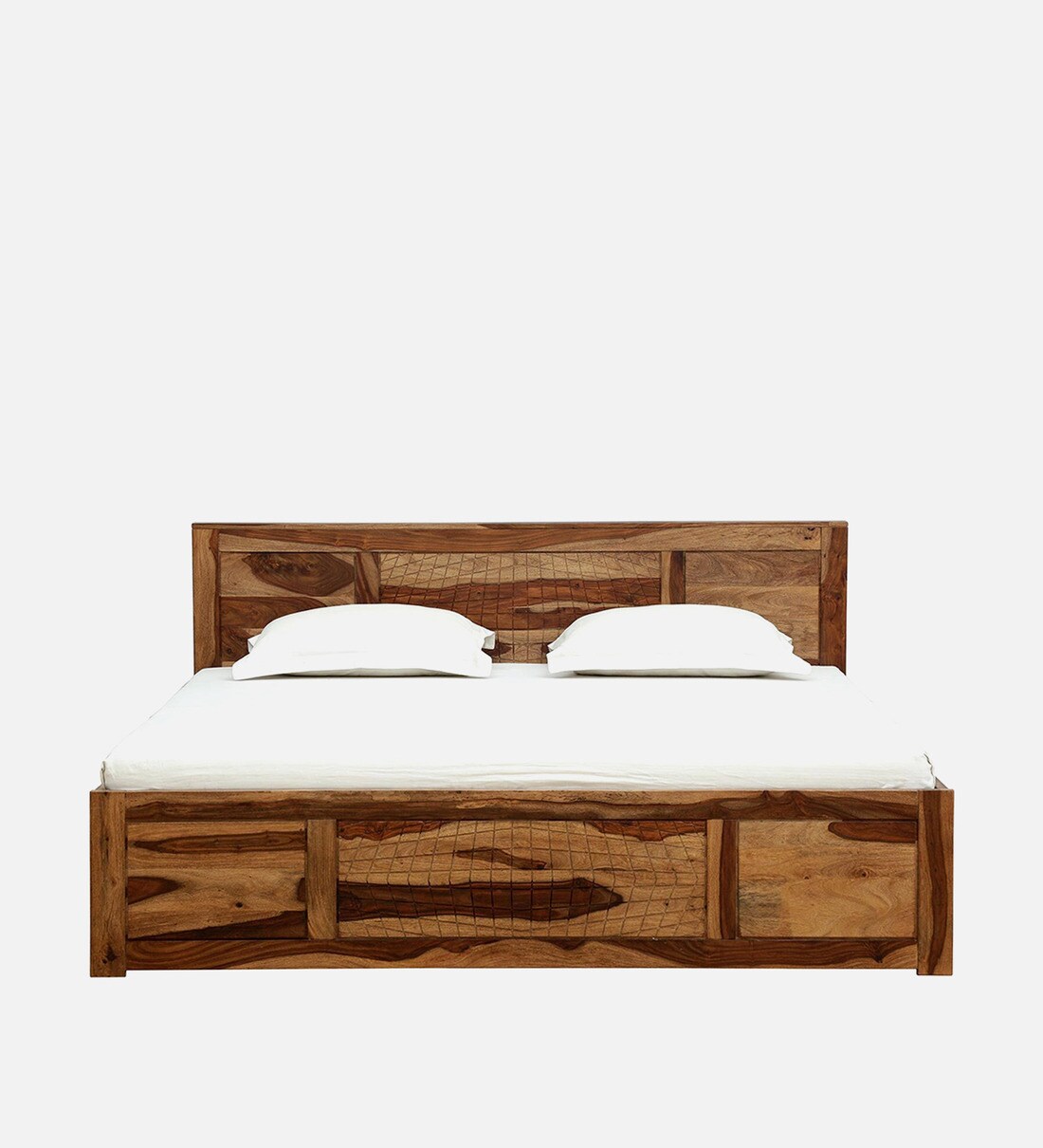 Buy Nuevo Sheesham Wood Queen Size Bed In Rustic Teak Finish By ...