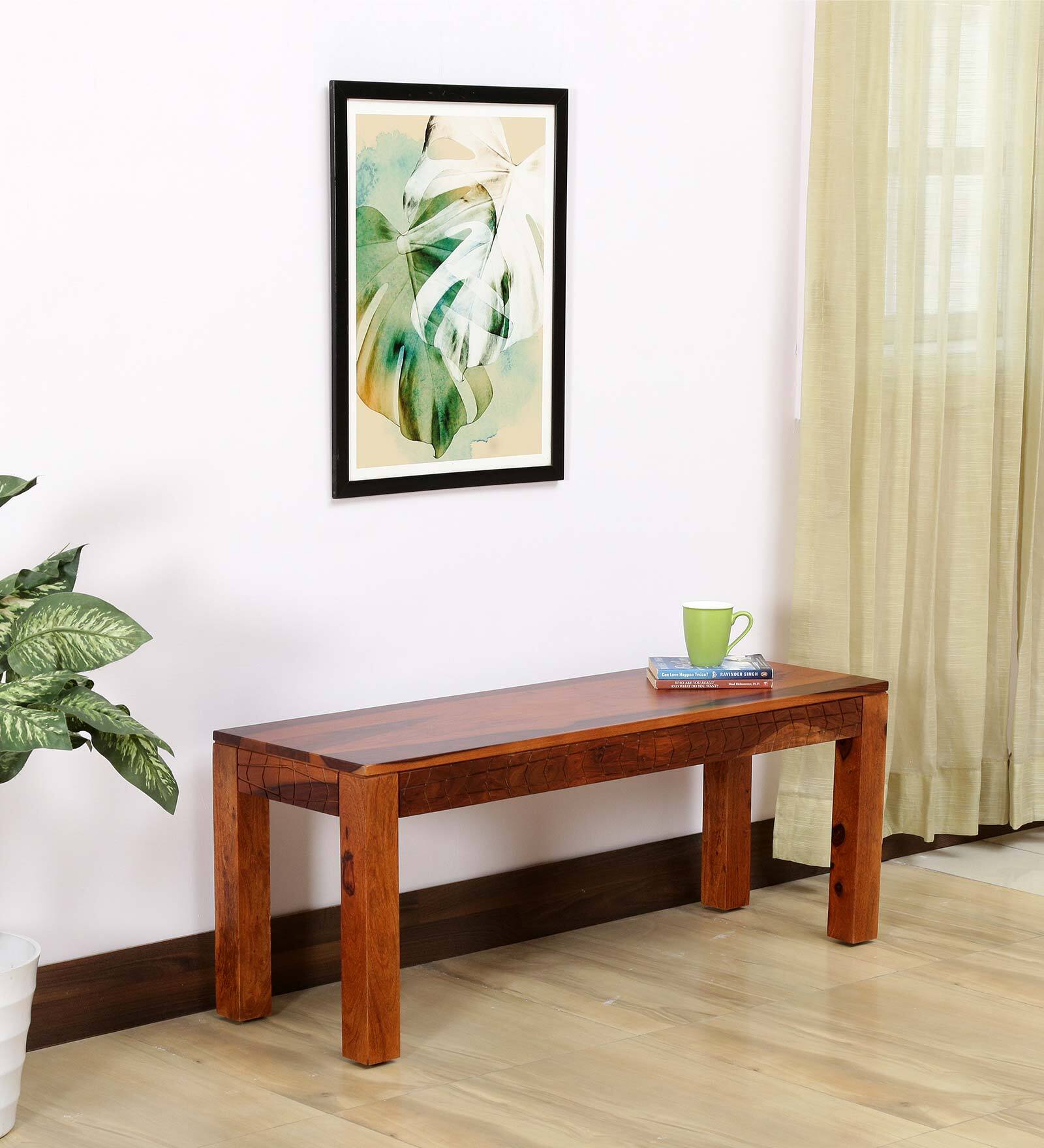 Buy Nuevo Sheesham Wood Dining Bench In Honey Oak Finish Online ...