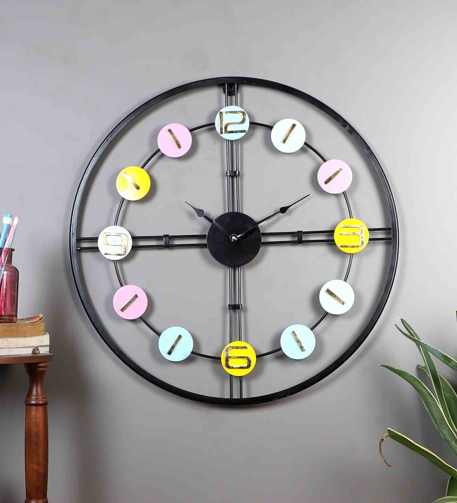 Buy Multicolor Number Black Frame Wall Clock at 39% OFF by Amaya Decors ...