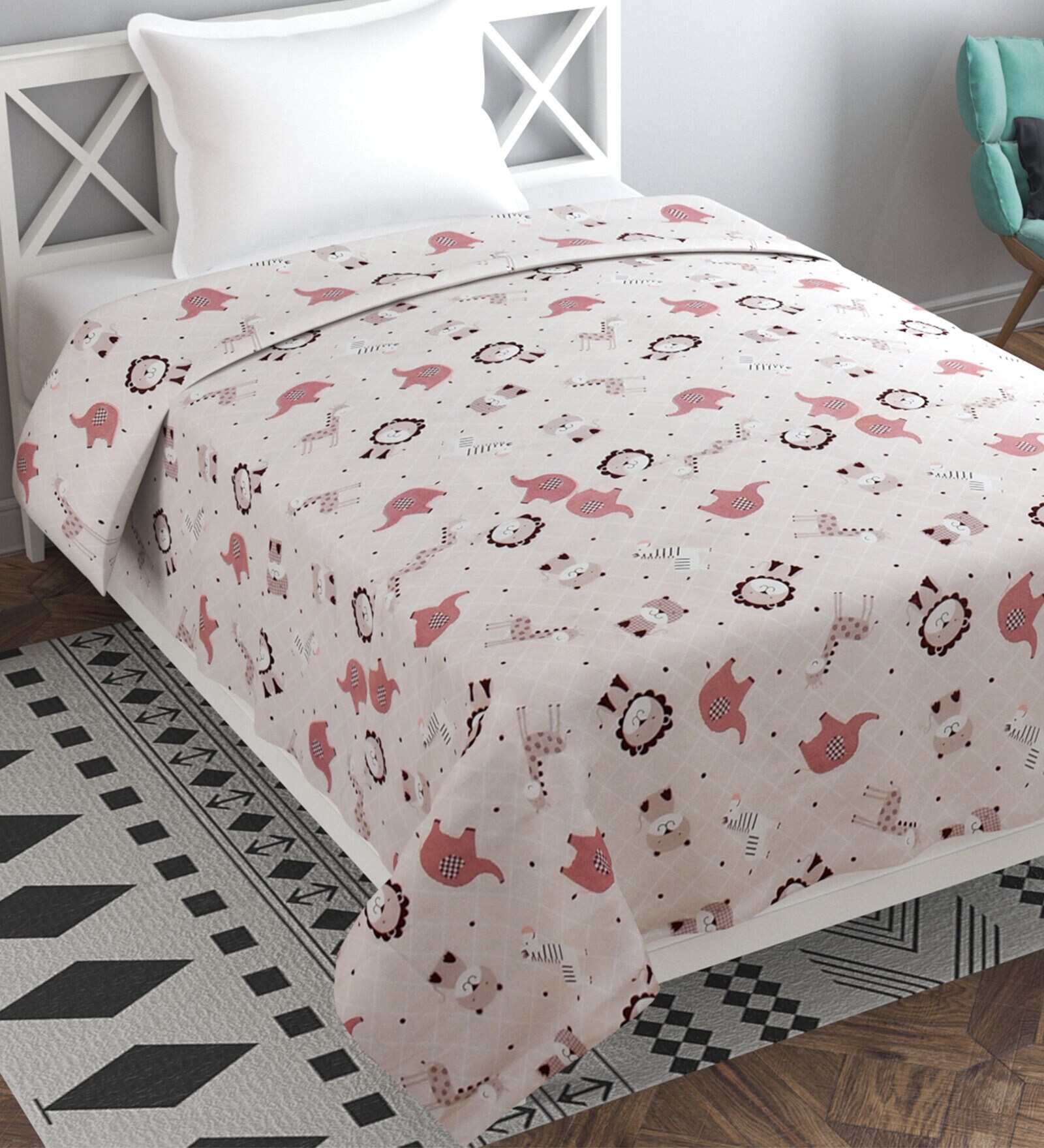 Buy White & Peach Printed Cotton Single Bed Comforter at 39% OFF by ...