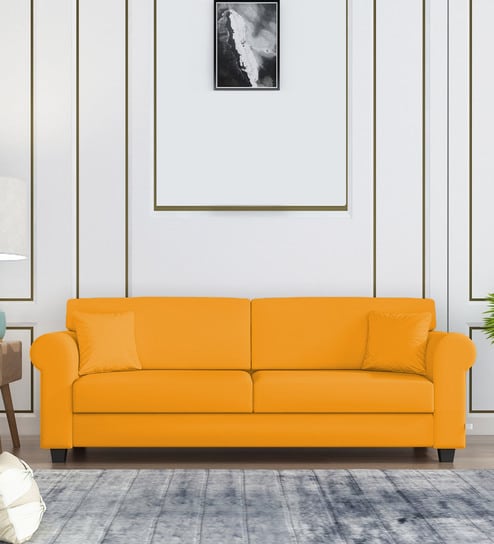Buy Numonk Velvet 1 Seater Sofa in Saffron Yellow Colour Online ...