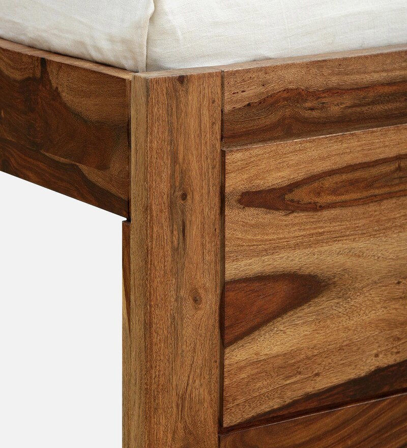 Buy Nuevo Sheesham Wood Queen Size Bed In Rustic Teak Finish By ...
