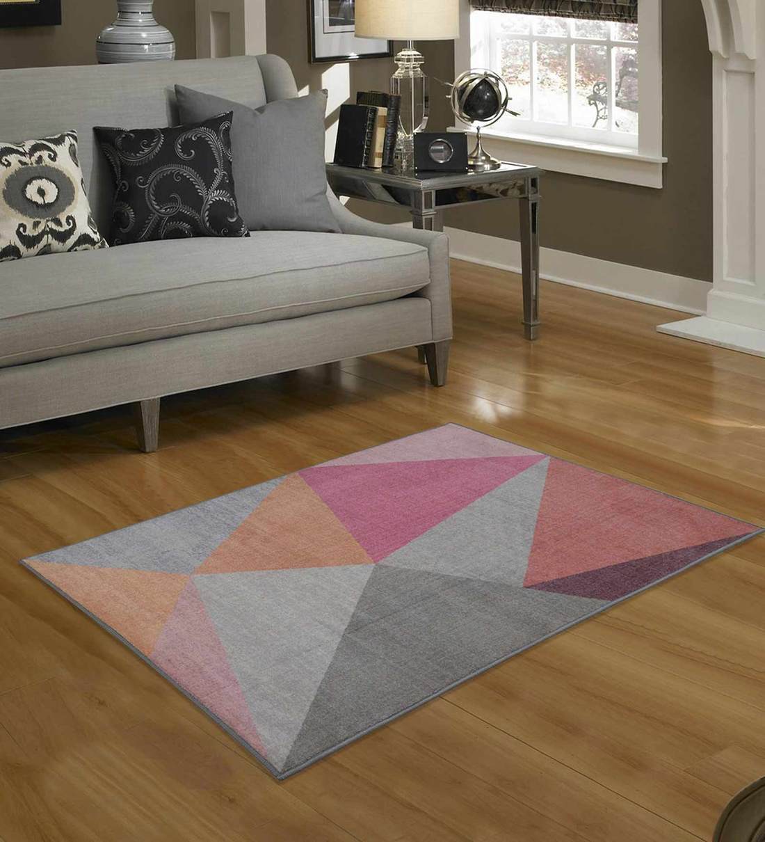Buy Pink Nylon Geometrical 3 x 5 Feet Machine Made Carpet by Rugsmith ...