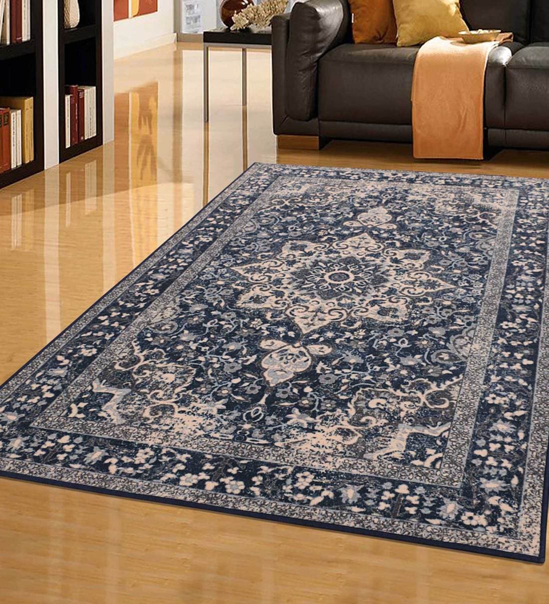 Buy Blue Persian Polyester 4 ft x 6 ft Machine Made Carpet by Rugsmith ...