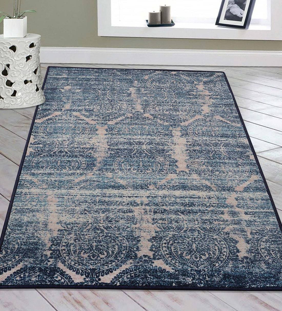 Buy Blue Persian Polyester 4 ft x 6 ft Machine Made Carpet by Rugsmith ...