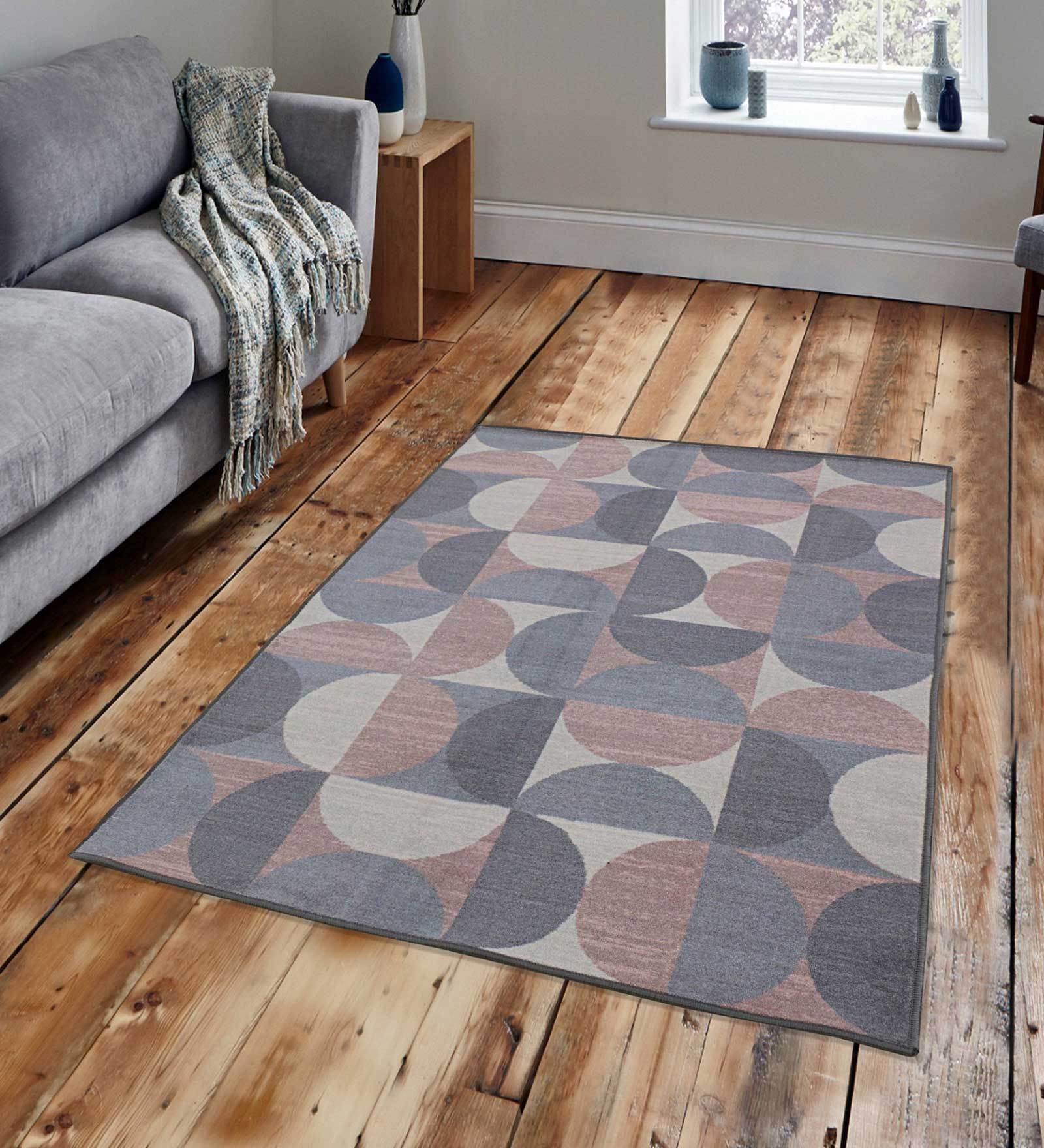 Buy Grey Nylon Geometrical 3 X 5 Feet Machine Made Carpet by Rugsmith ...