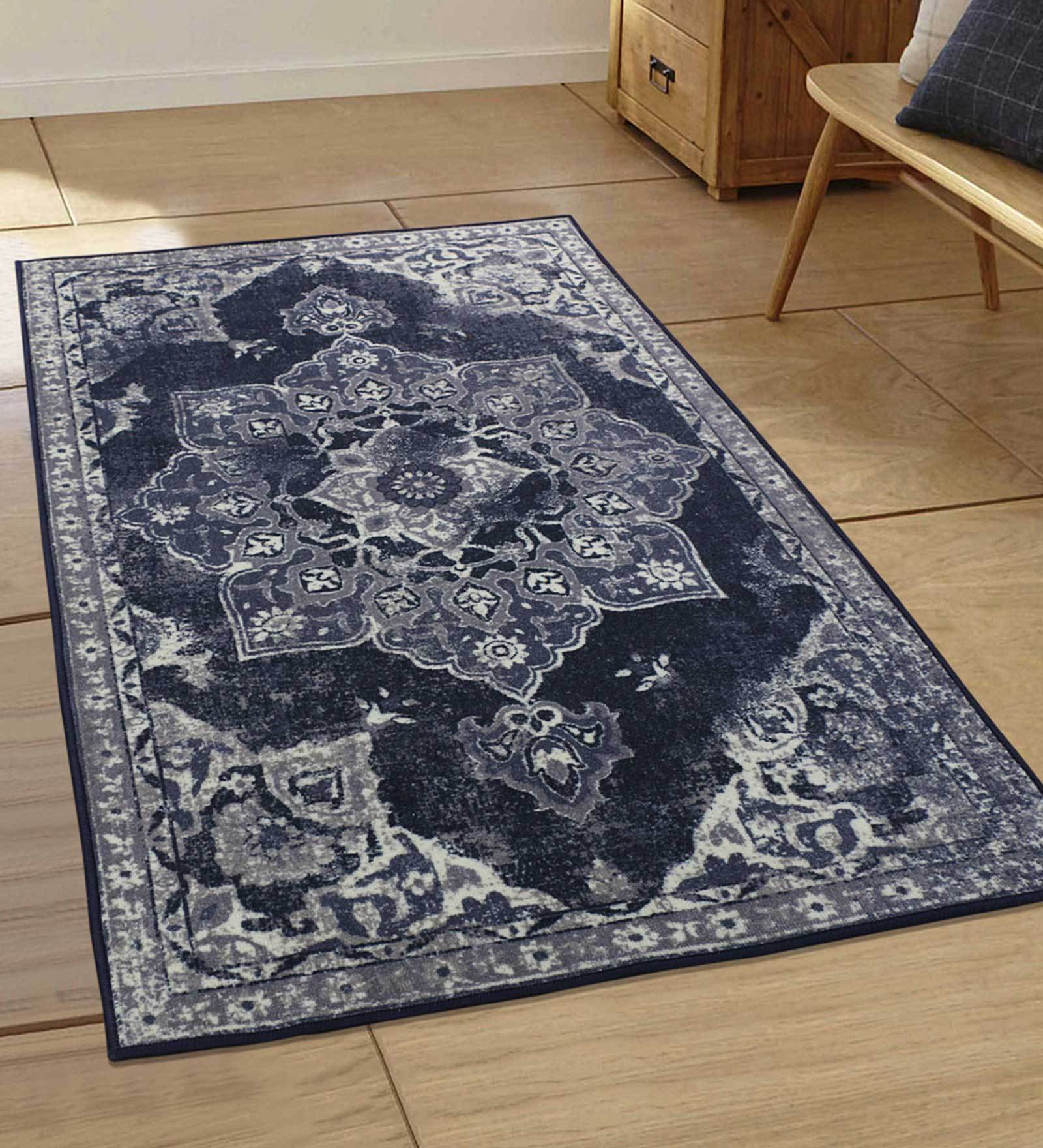 Buy Blue Nylon Vintage 4 x 6 Feet Machine Made Carpet by Rugsmith at 55 ...