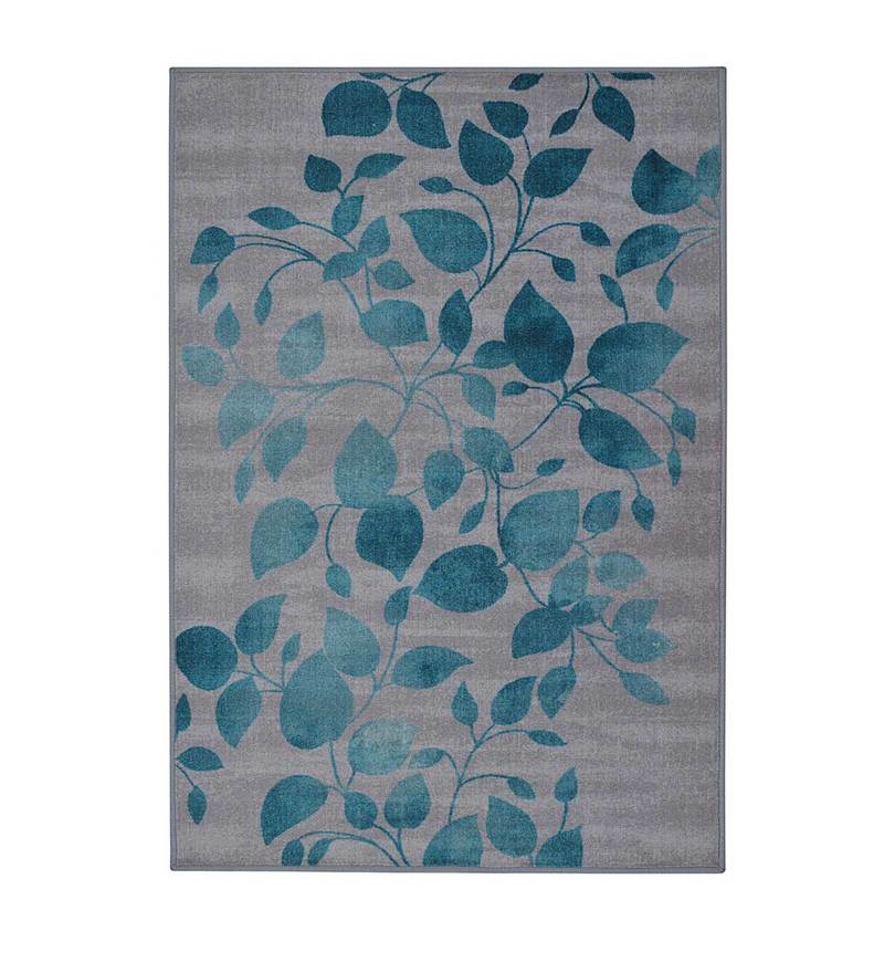 Buy Blue Nylon Floral 4 x 6 Feet Machine Made Carpet by Rugsmith Online ...