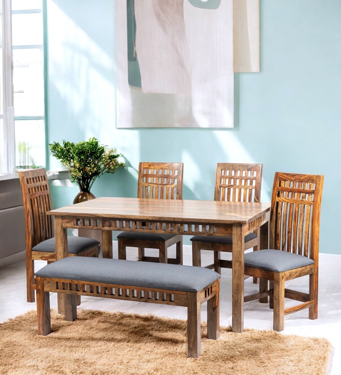 Buy Oakmont Sheesham Wood Accent 6 Seater Dining Table Set & Anchor ...