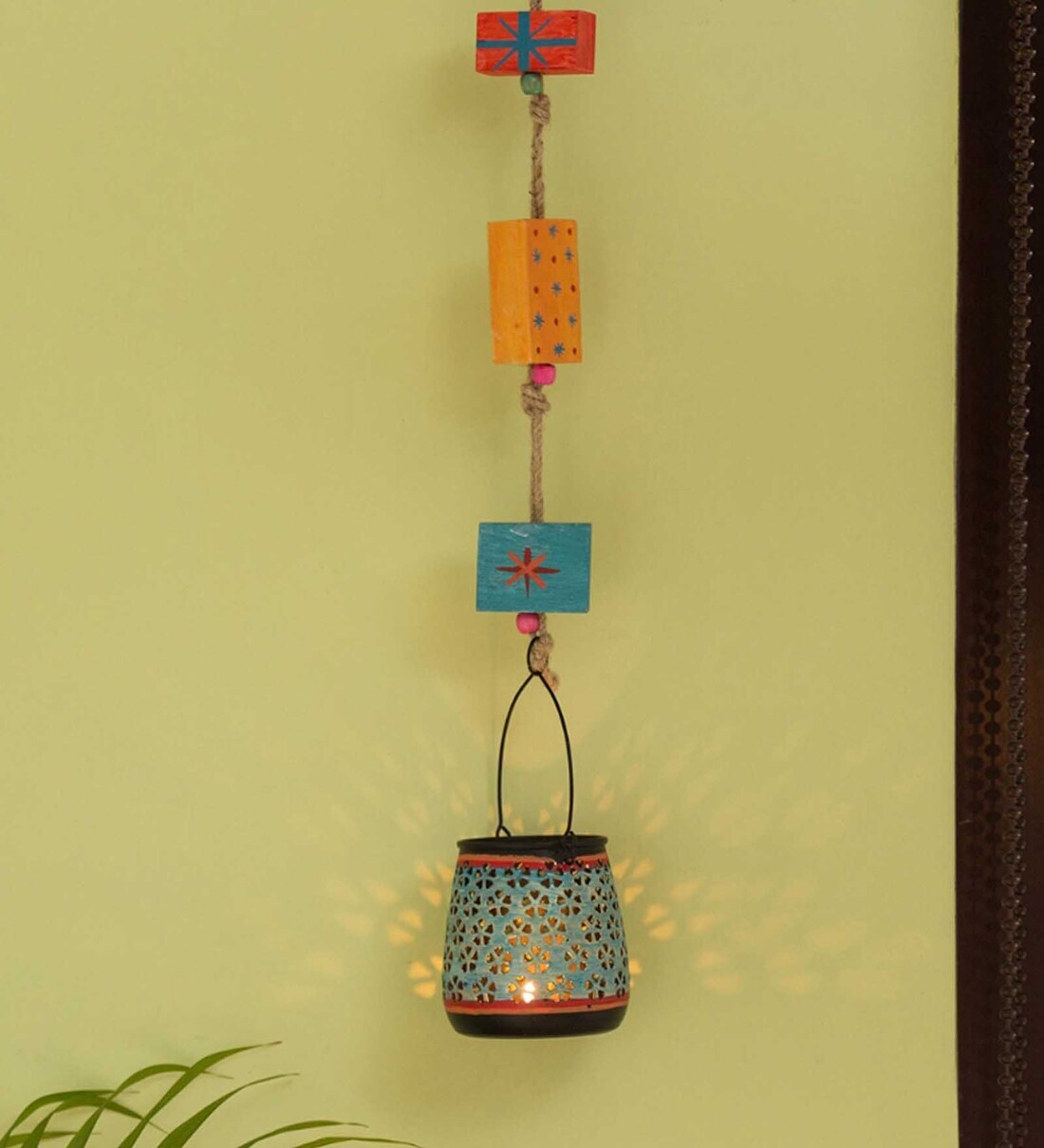 Buy Oasis Radiance Hand-Painted Blue Iron & Wood Hanging Tea Light ...
