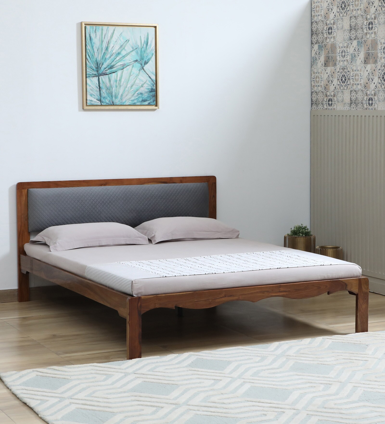 Buy Oasis Queen Size Bed In Blue Colour at 30% OFF by Globally Indian | Pepperfry