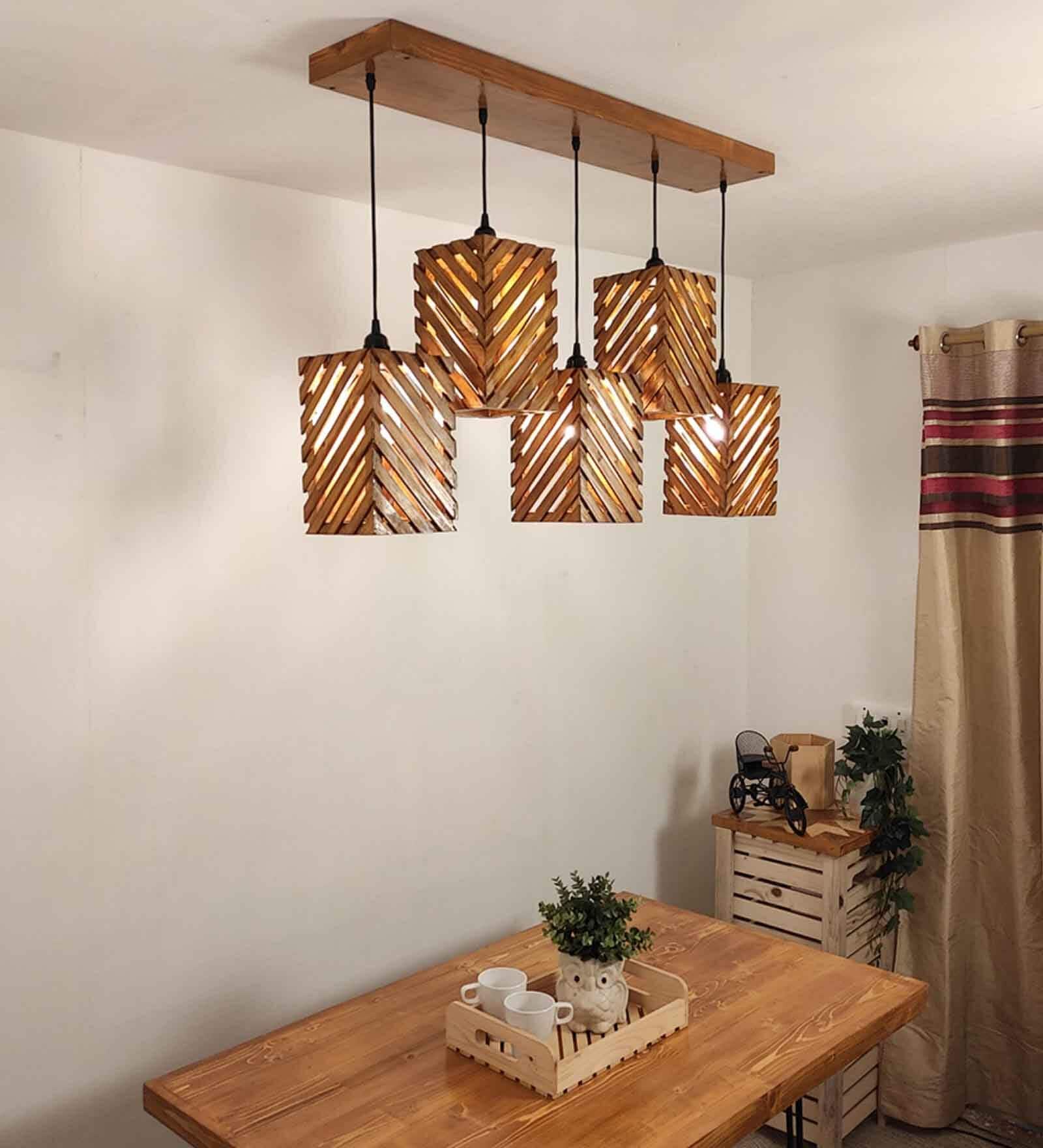 Buy Oblique 5 Lights Brown Solid Wood Linear Chandelier Cluster Hanging ...