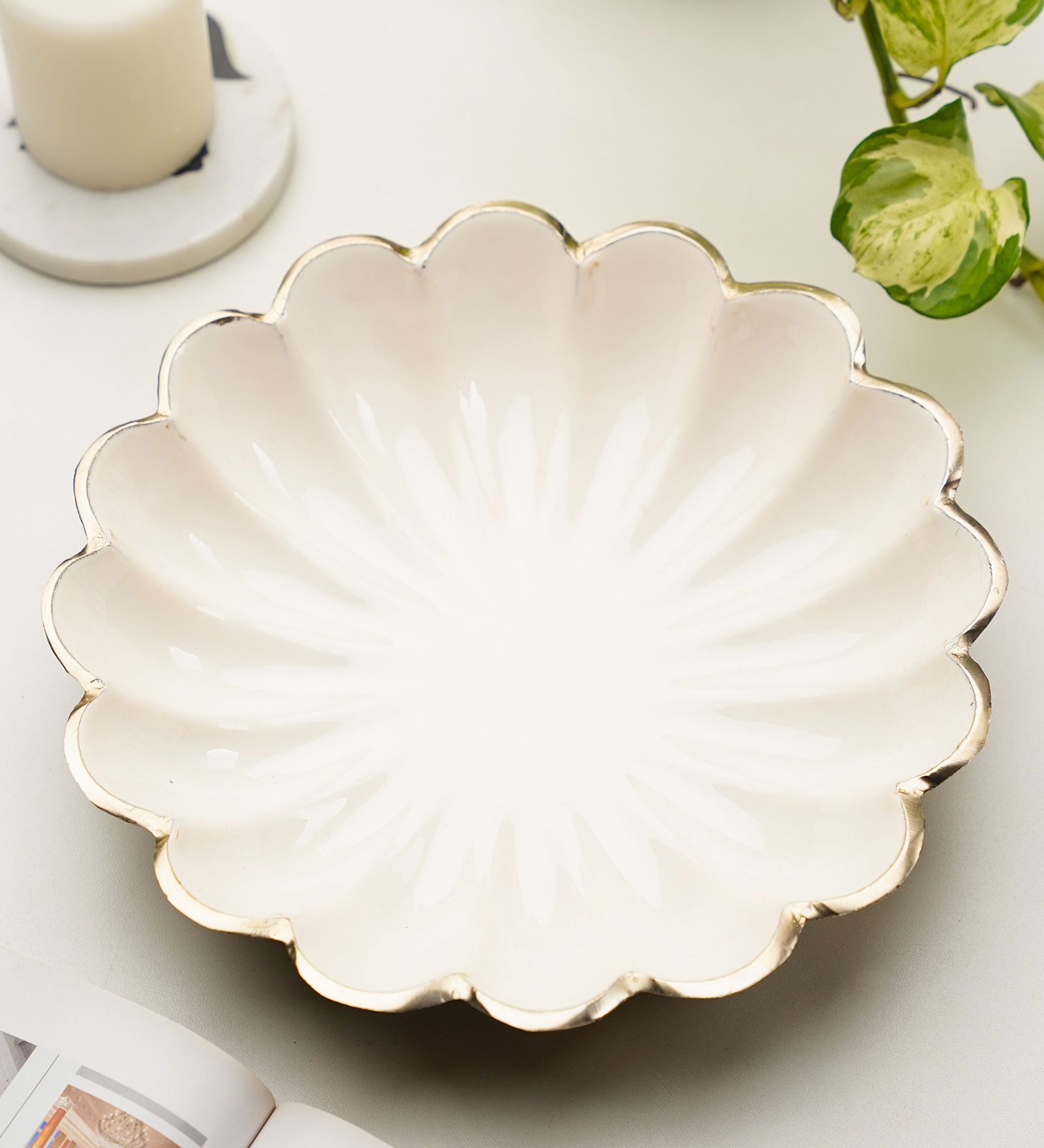 Buy Ocean Song White Colour Metal Trinket Tray Desk Organizer at 50% ...