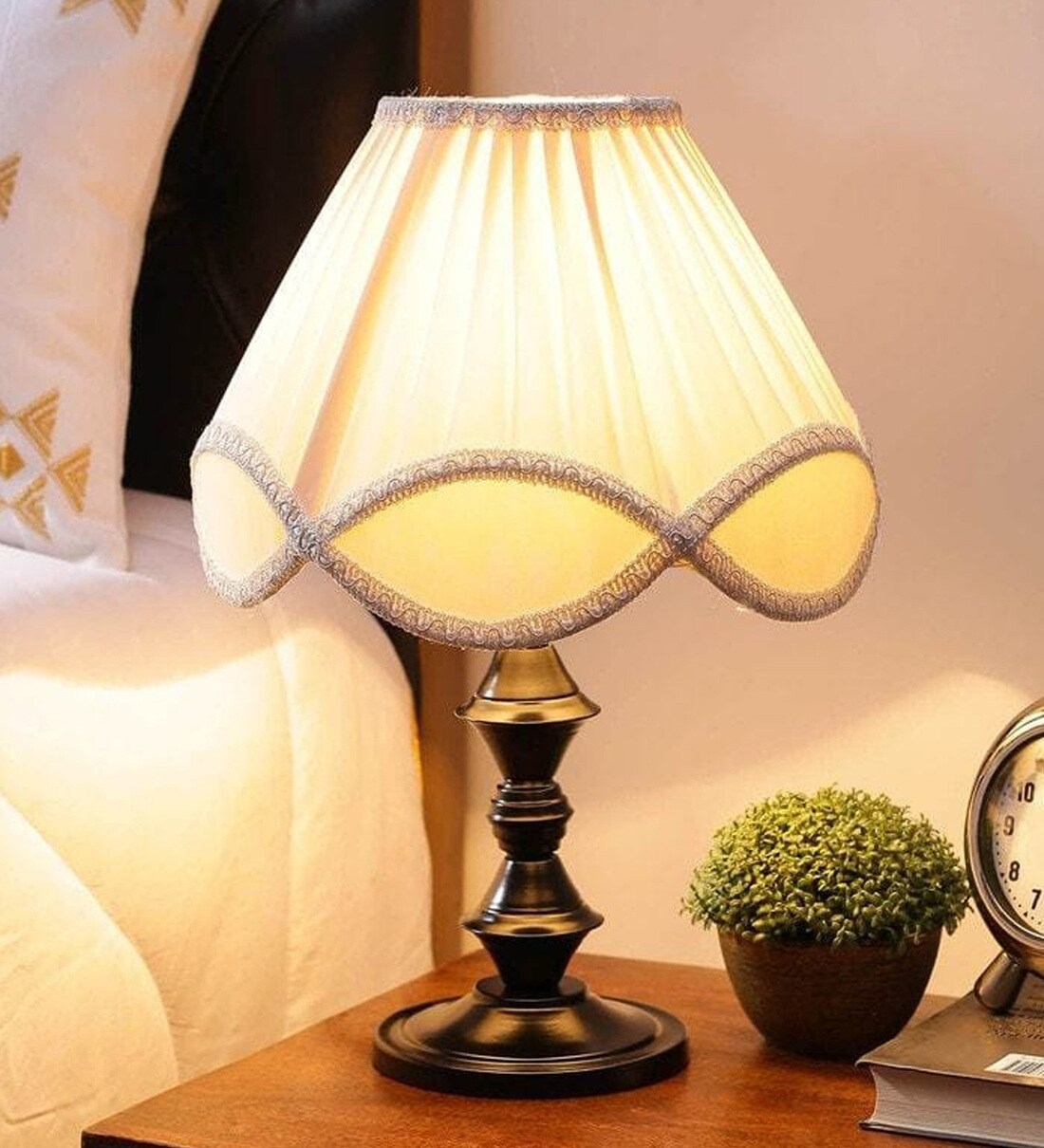 Buy White Fabric Shade Table Lamp with Black Base by Tu Casa at 47% OFF ...