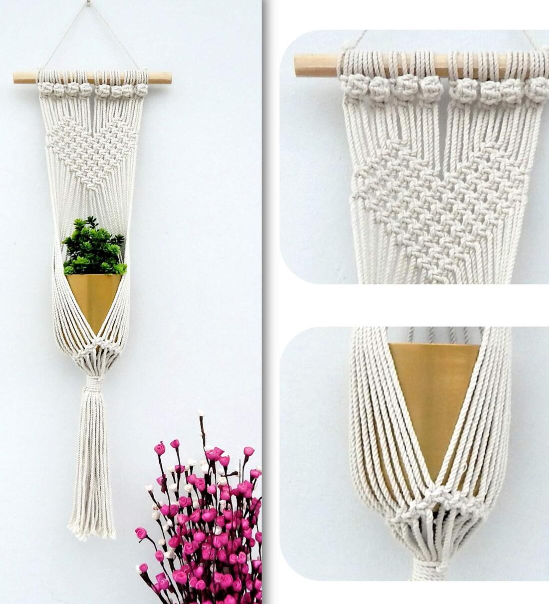 Buy Off White Macrame Designer Hanging Planter by Ecofynd Online ...