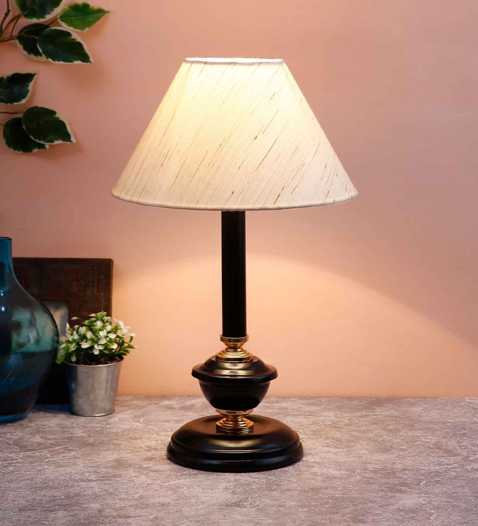 Buy Off- White Cotton table lamp with black base at 55% OFF by New Era ...