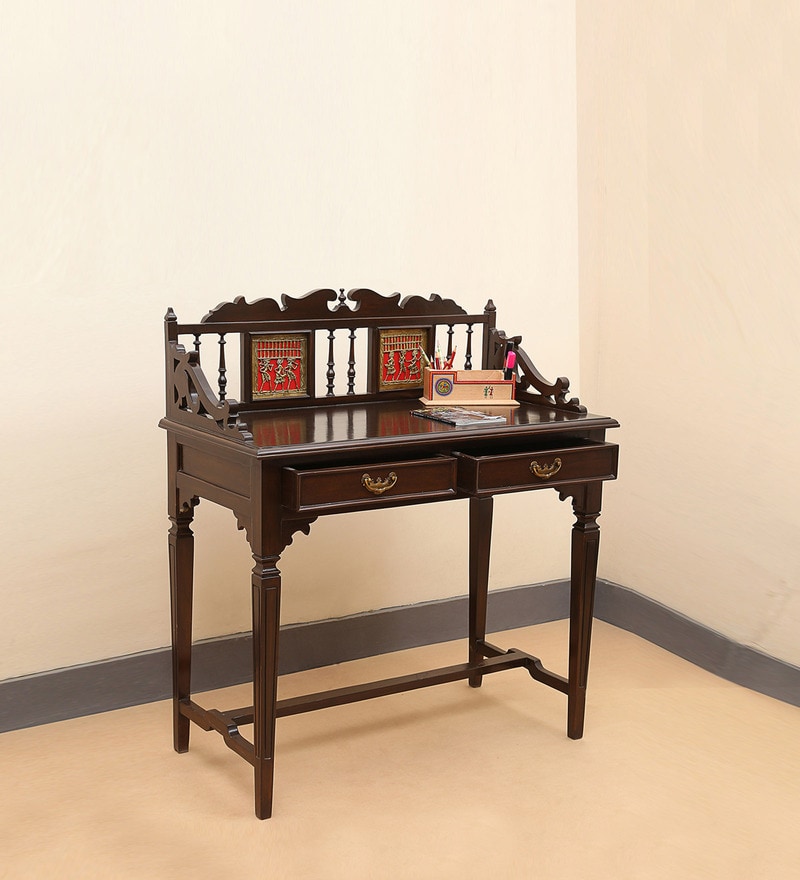 Buy Ojasa Solid Wood Writing Table in Walnut Finish by Aakriti art ...