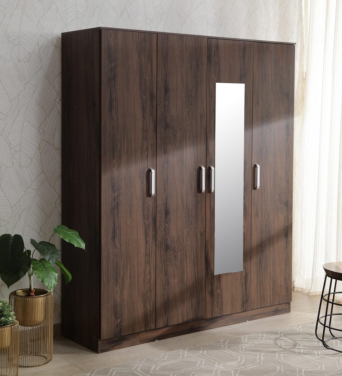 Buy Okinawa 4 Door Wardrobe in Coffee Brown Finish with Mirror By ...
