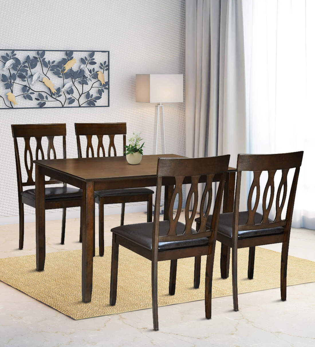Buy Olivia Solid Wood 4 Seater Dining Set in Brown Finish at 56% OFF by ...