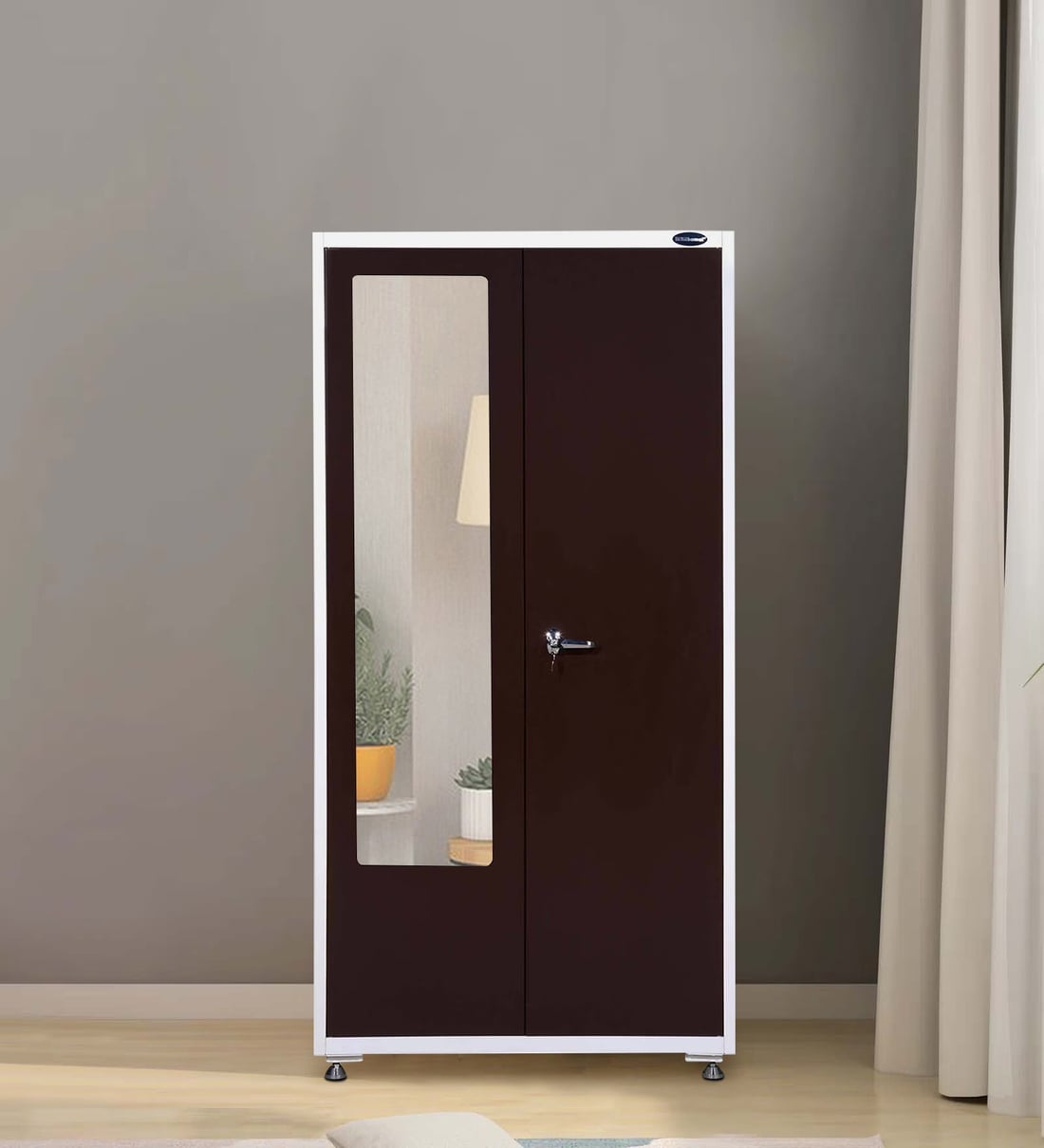 Buy Olymipia Metal 2 Door Wardrobe in Brown & White Finish with Mirror ...