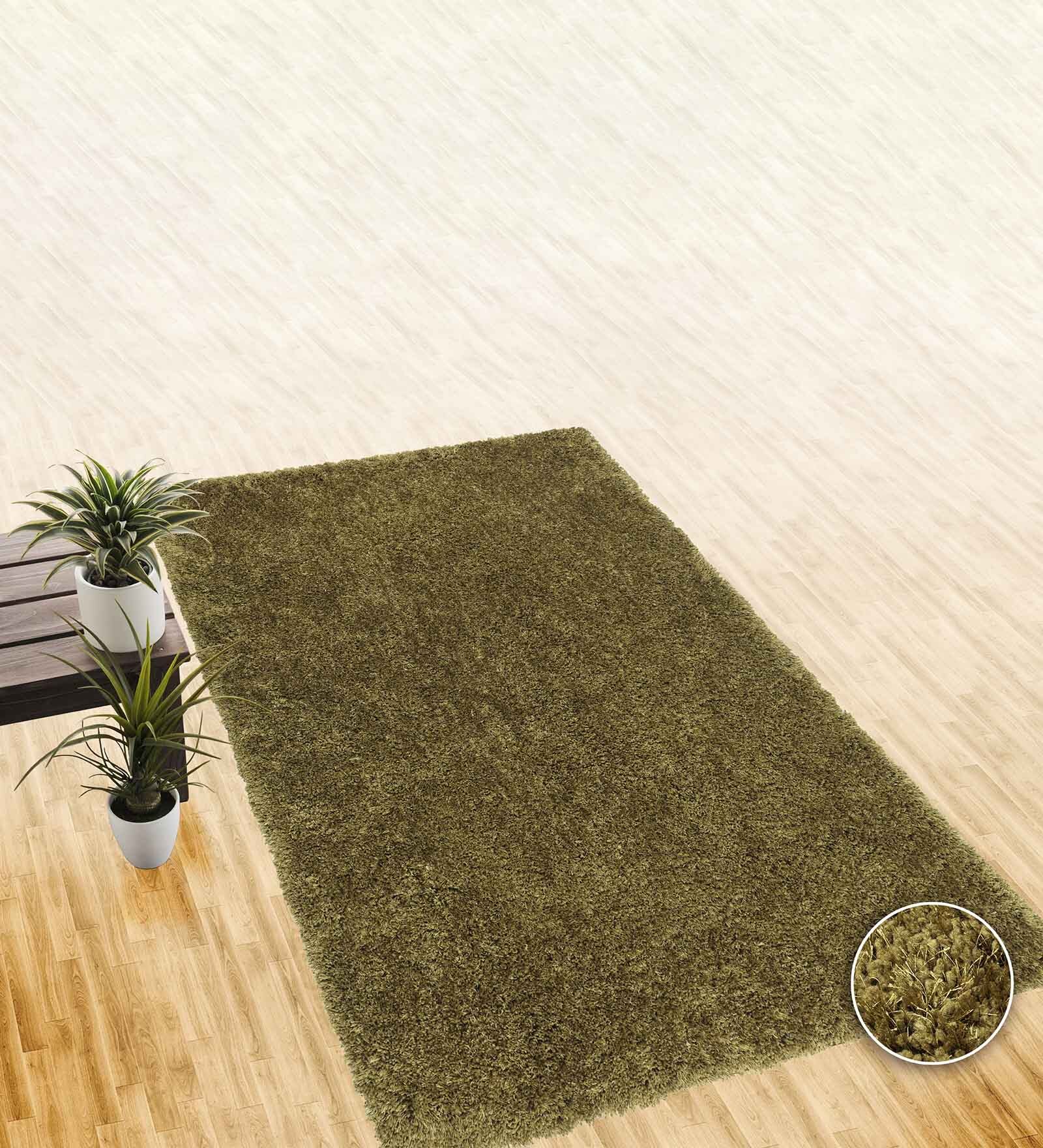 Buy Olive Shaggy Polyester 3ft X 5ft Hand tufted Carpet at 17% OFF by ...