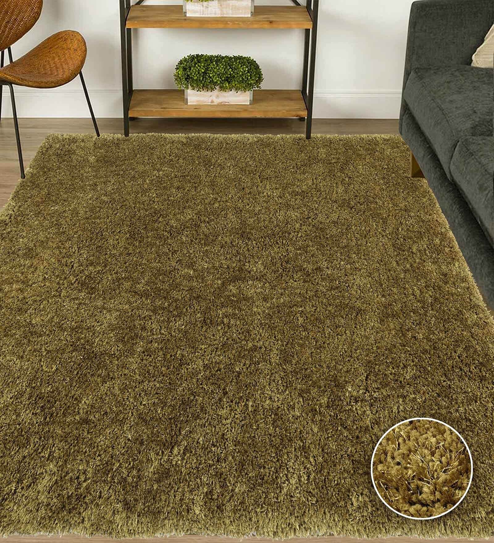 Buy Olive Shaggy Polyester 9ft X 12ft Hand tufted Carpet at 17% OFF by ...