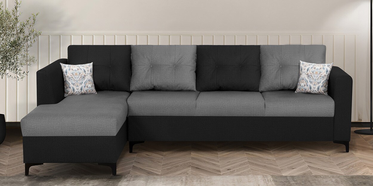 Buy Omega Fabric RHS Section Sofa In Mystic Black & Grey Colour at 30% ...