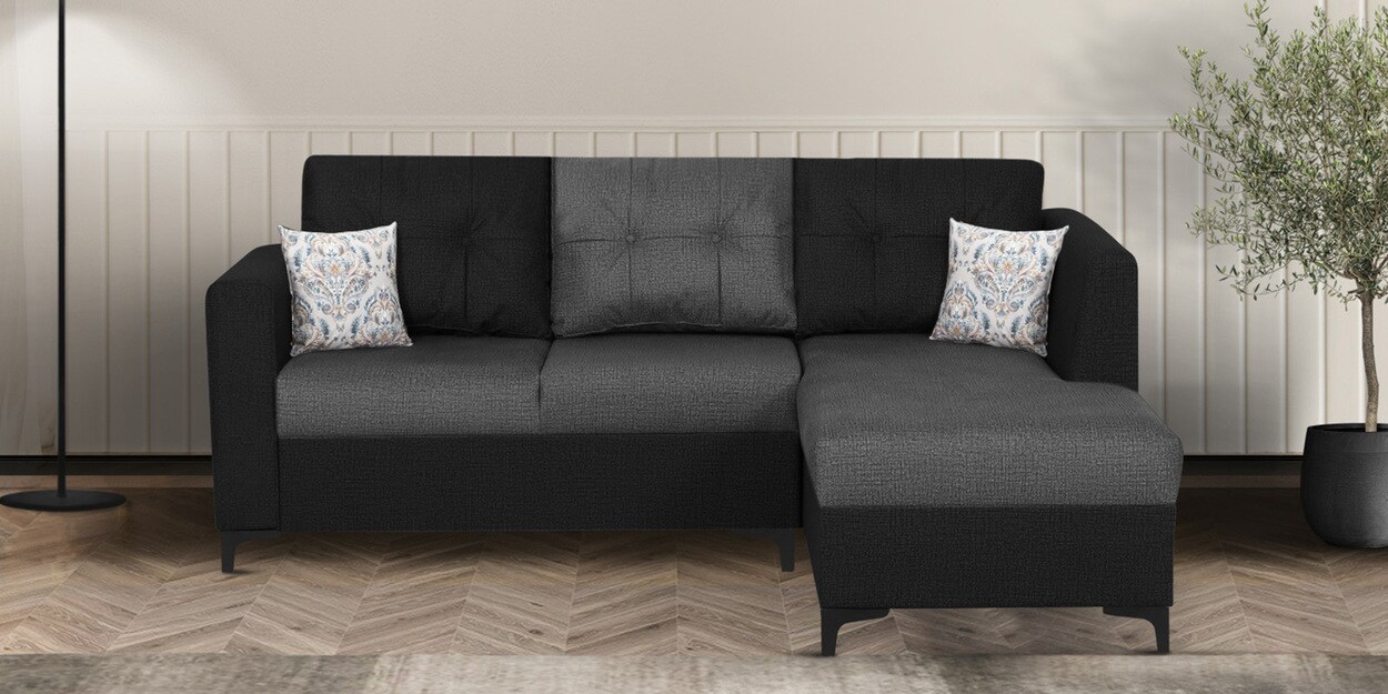 Buy Omega Fabric LHS Section SofaIn Mystic Black & Grey Colour at 30% ...