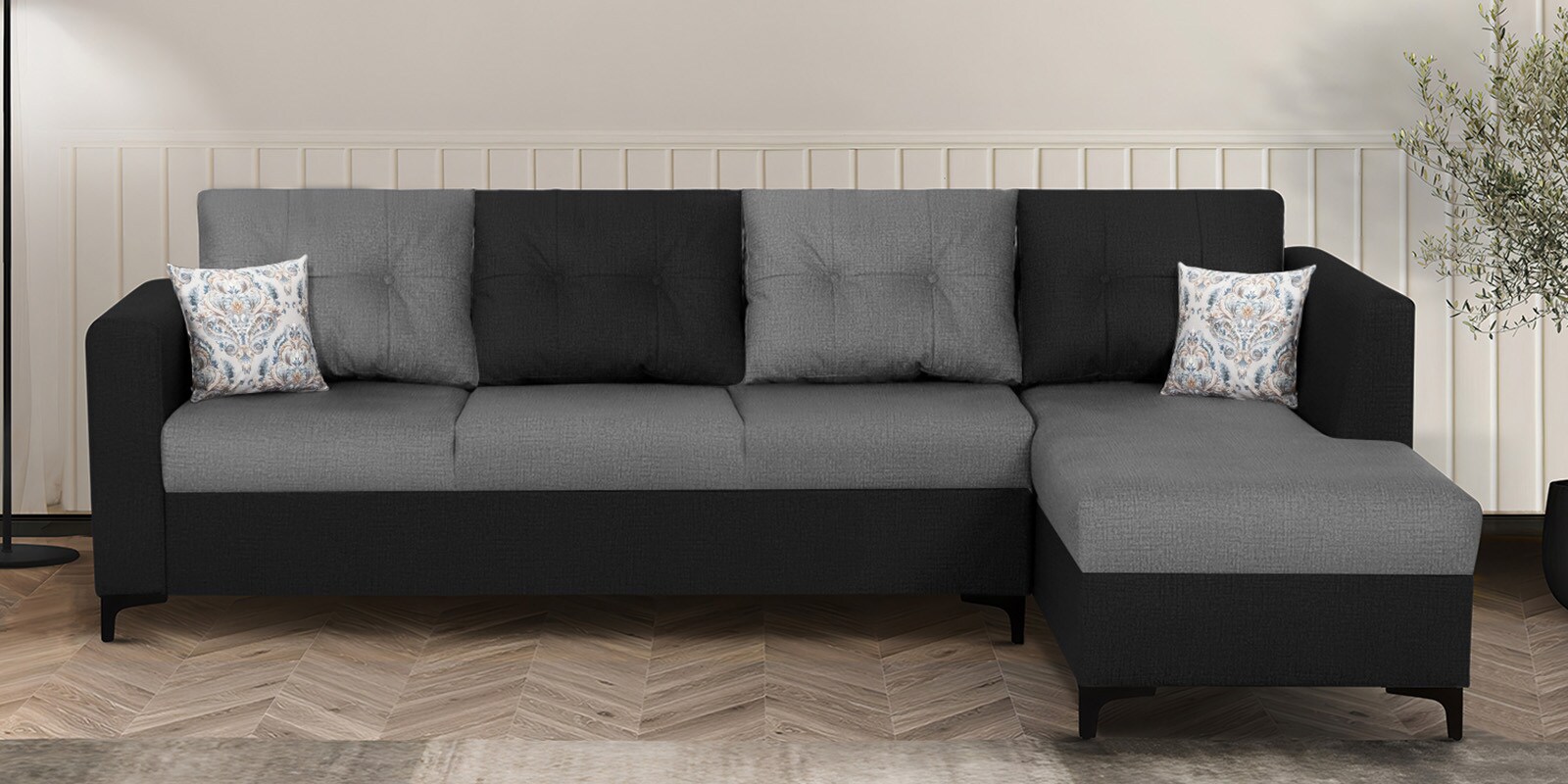 Buy Omega Fabric LHS Sectional Sofa In Mystic Black & Grey Colour at 30 ...