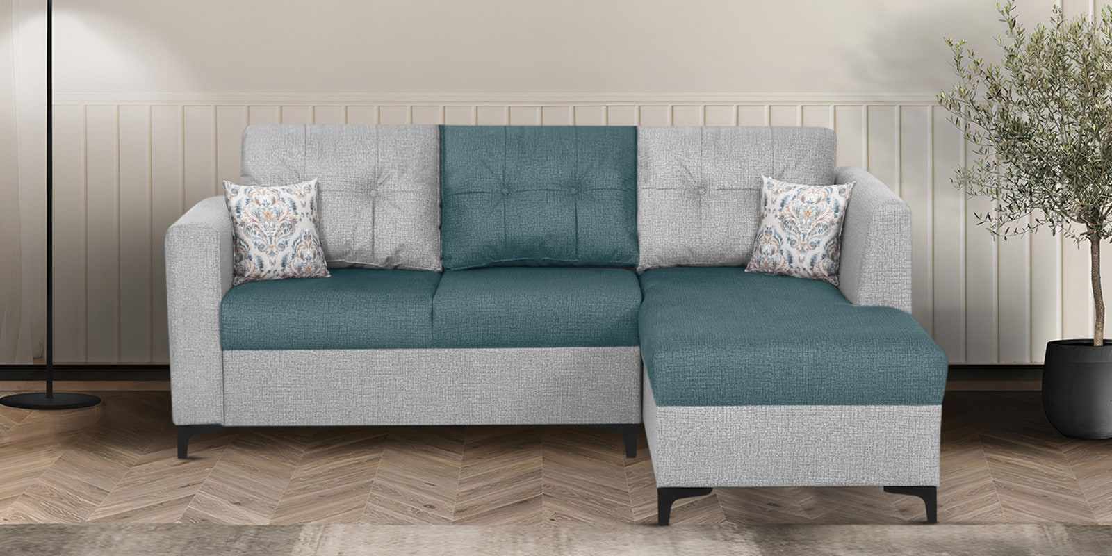 Buy Omega Fabric LHS Section SofaIn Royal Grey & Blue Colour at 30% OFF by Trevi Furniture ...