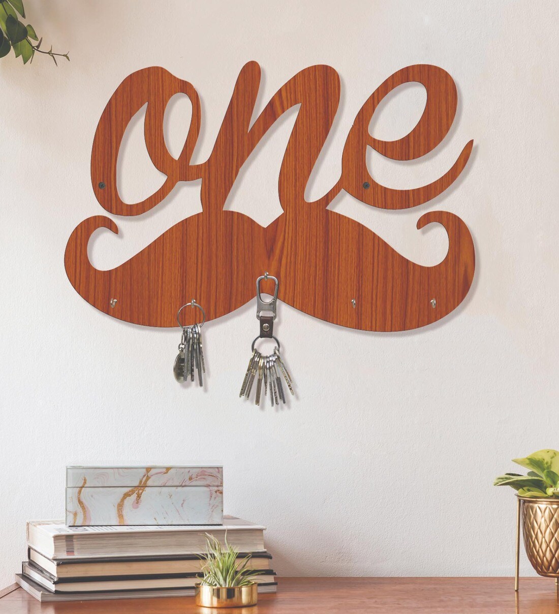 Buy One Brown Finish MDF Wall Hanging Key Holder with 5 Hooks by Random ...