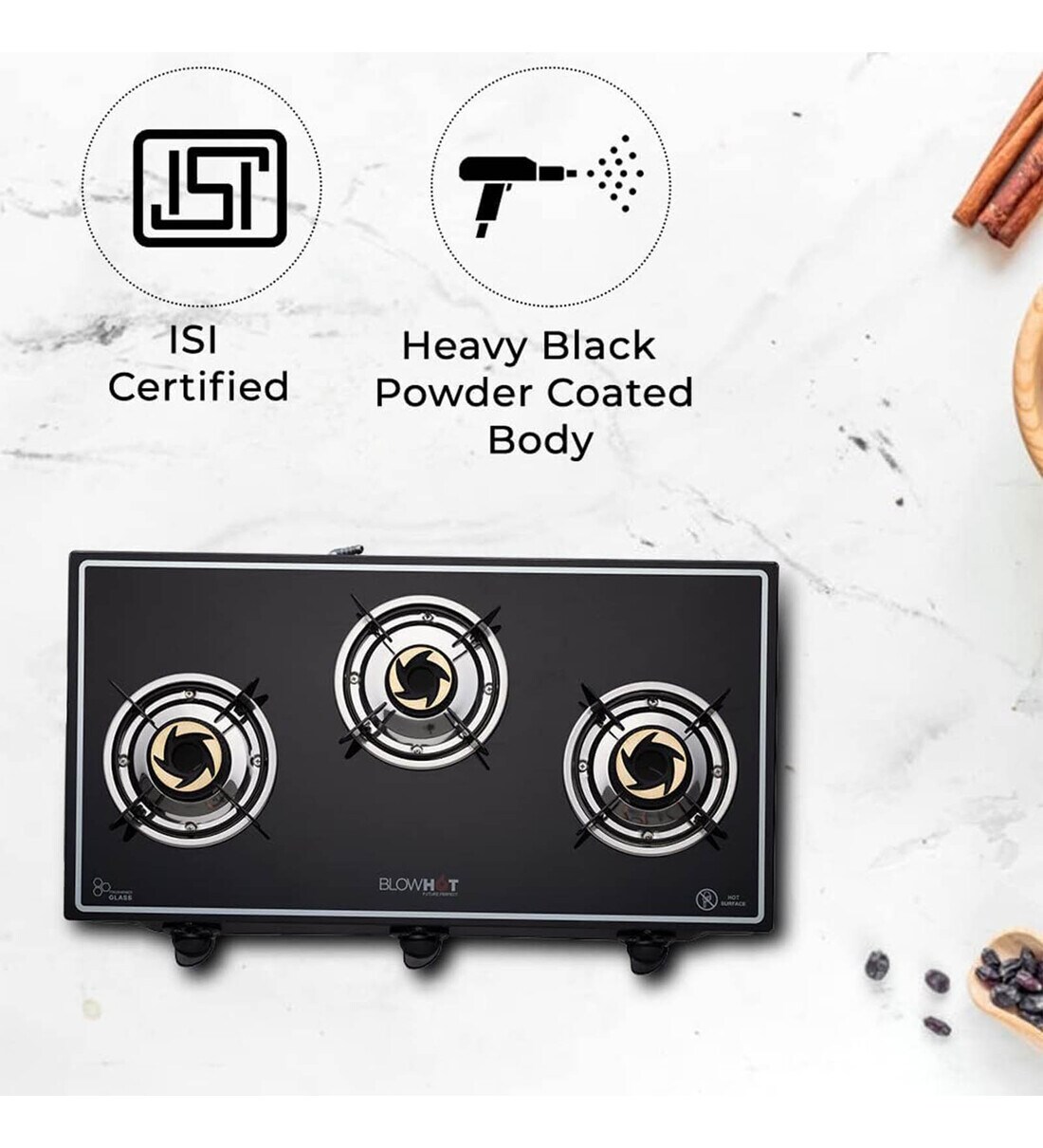 Buy Opal 3 Burner Toughened Glass | Heavy Tornado Brass Burners| Heavy ...