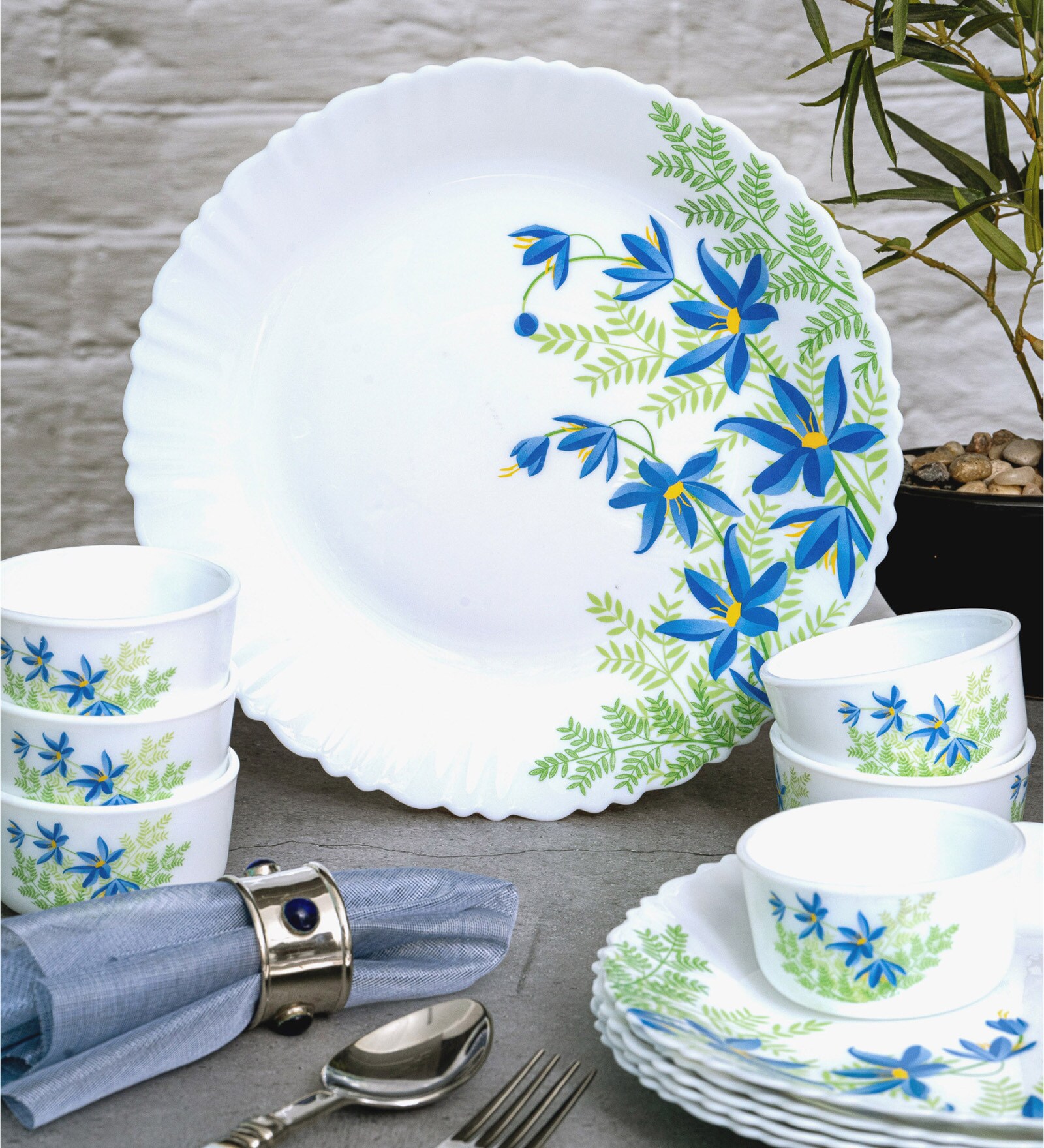 Buy Opalware Dinner Set of 6pcs Dinner Plate & 12pcs Katori at 4% OFF ...