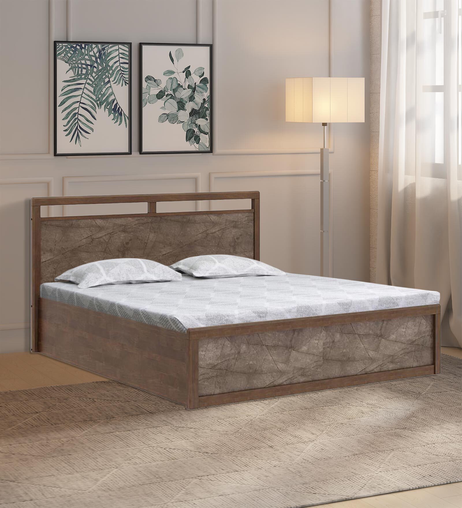 Buy Opazin Solid Wood King Size Bed In Irish Walnut Colour With Box ...