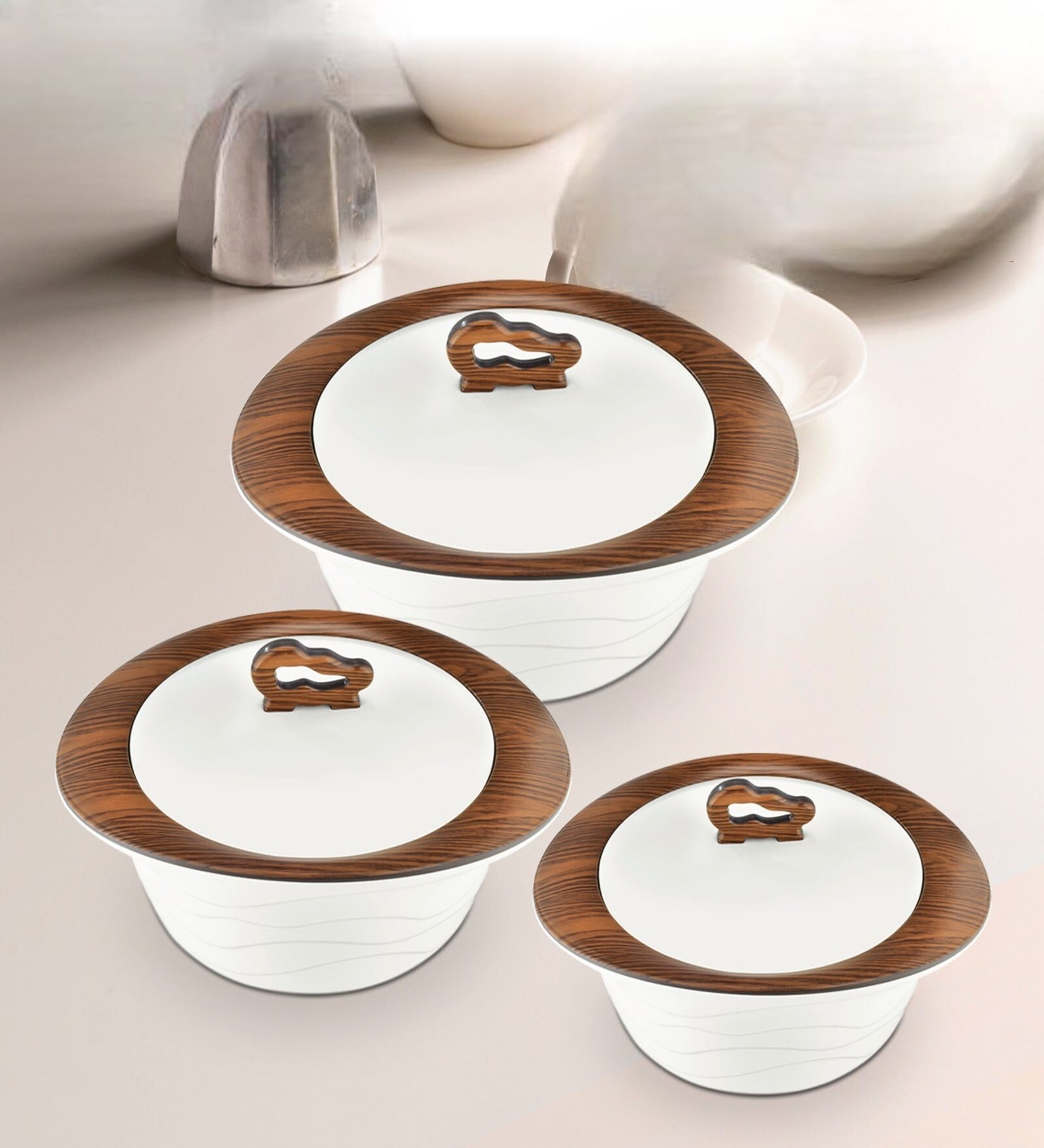 Buy Oppal Dark Brown Plastic & Steel Thermoware Casserole (Set of 3) at ...